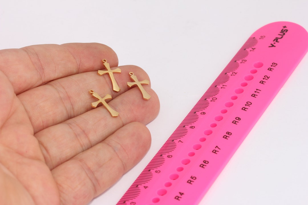 12x17mm 24k Shiny Gold Cross Pendant, Christian Cross Necklace Beads ...