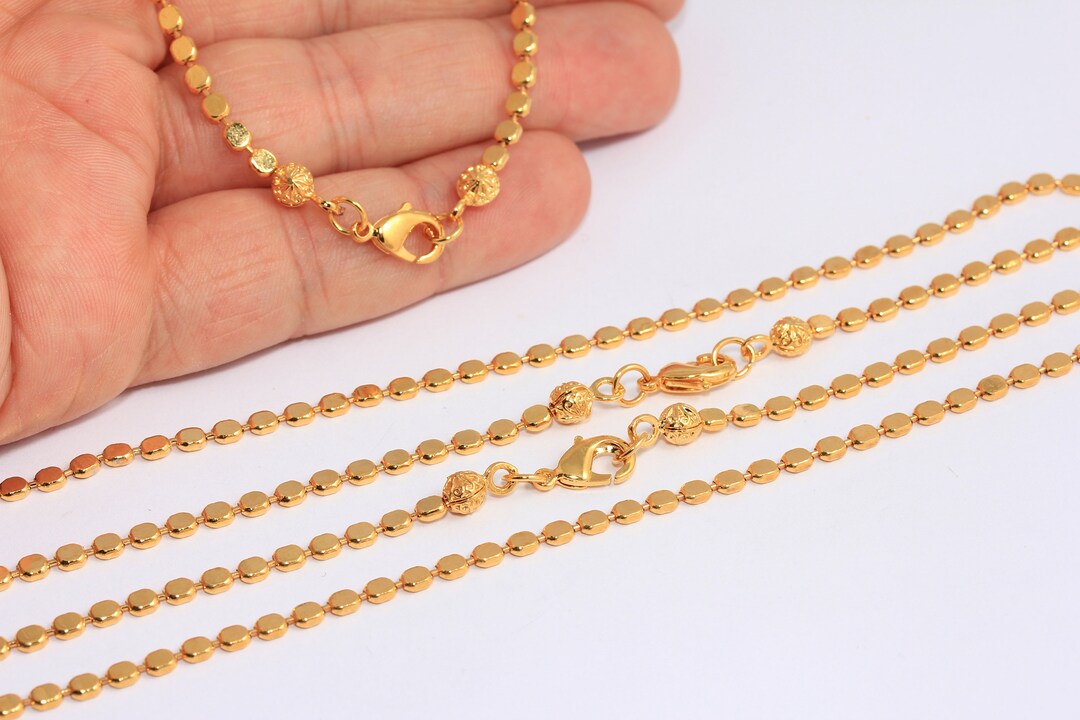 17'' 24k Shiny Gold Cube Necklace, Faceted Cube Bead Chains, Tiny Chain ...
