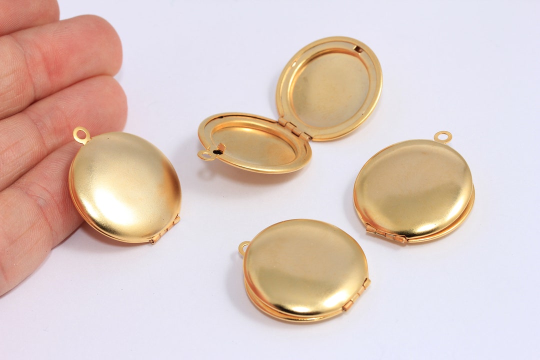 25mm 24k Matt Gold Locket Frame, Engraving Vintage Locket, Openable ...