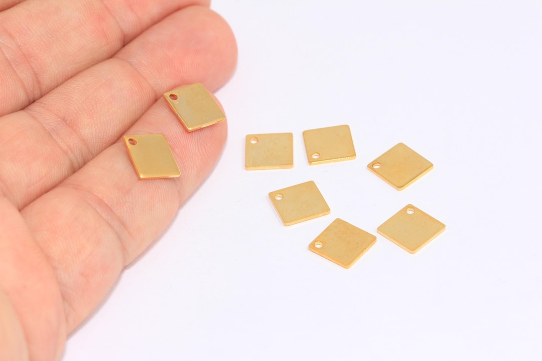 9mm 24k Shiny Gold Plated Square Disc, Romboid Disc Beads, Stamping ...