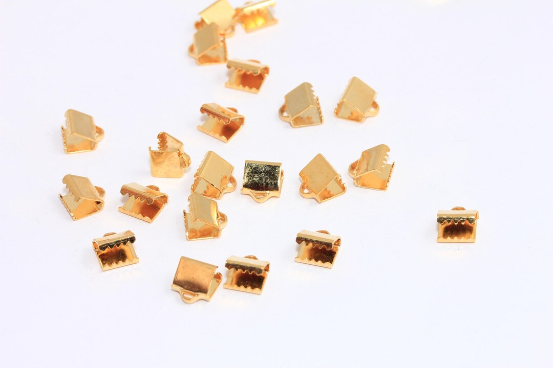 7mm 24k Shiny Gold Ribbon Crimps, Cord End, Fasteners Clasp, Crimp ...