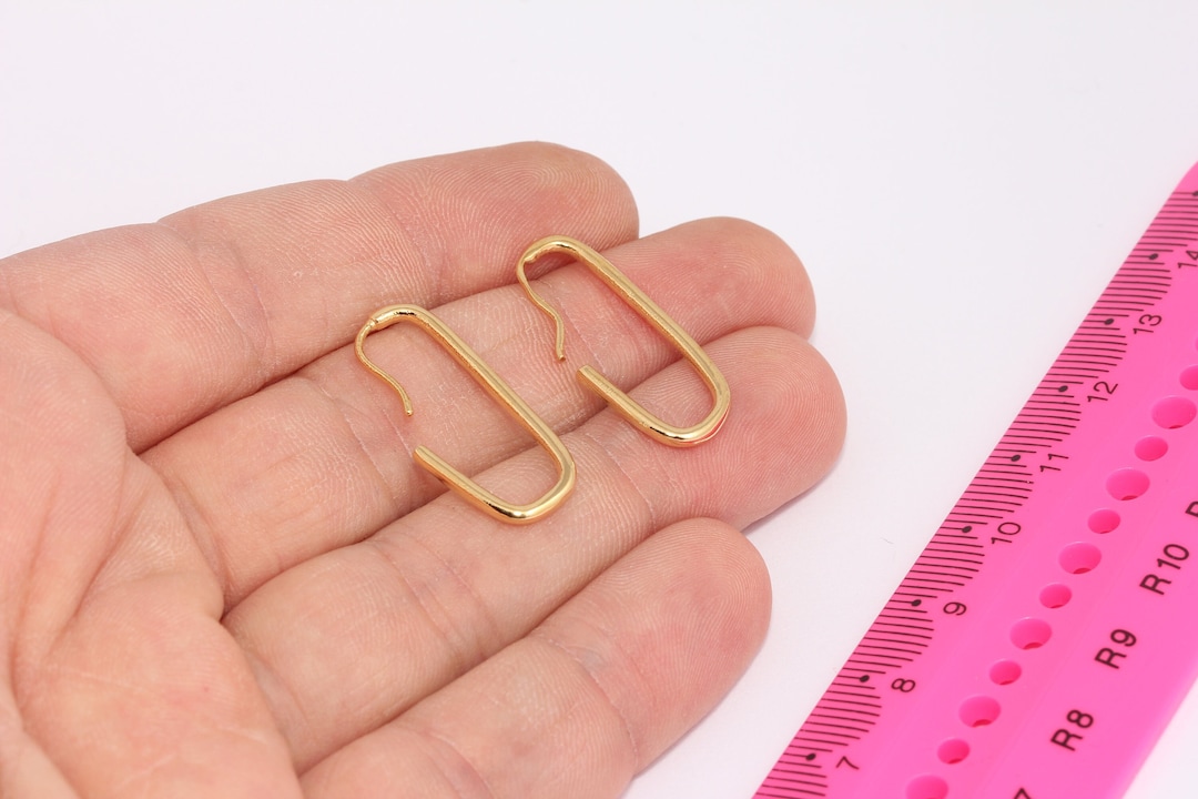 10x27mm 24k Shiny Gold Rectangle Earrings, Gold Square Earrings, Fish ...