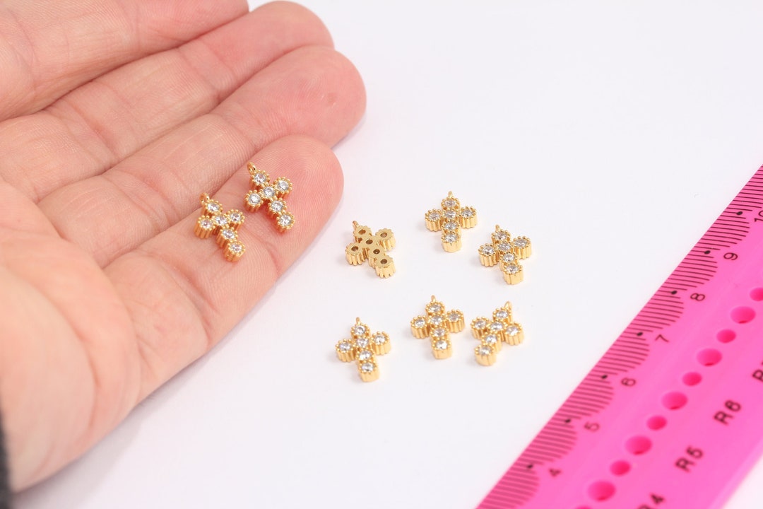 8x12mm 24k Shiny Gold Cross Charms, Micro Pave Cross Pendant, Cross ...