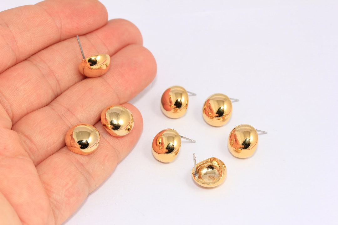 12mm 24k Shiny Gold Ball Ear Posts, Dainty Earring Post, Ball Stud Earrings, Large Ball Studs ...
