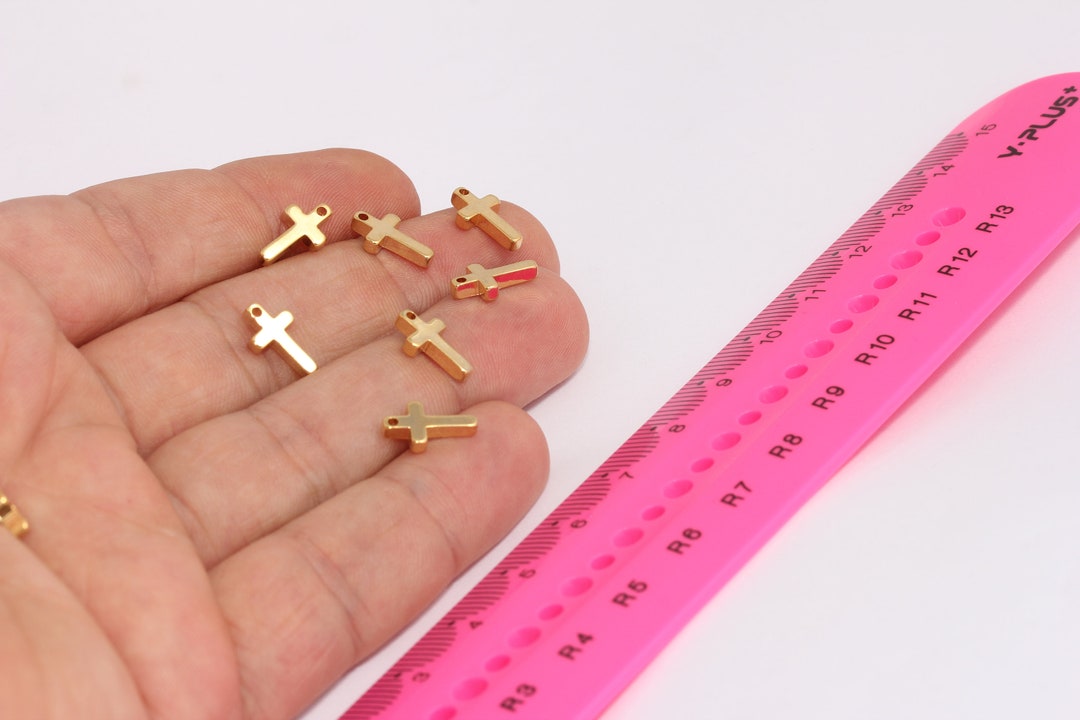 7x11mm - 24k Shiny Gold Cross Charms, Gold Cross Pendant, Communion ...