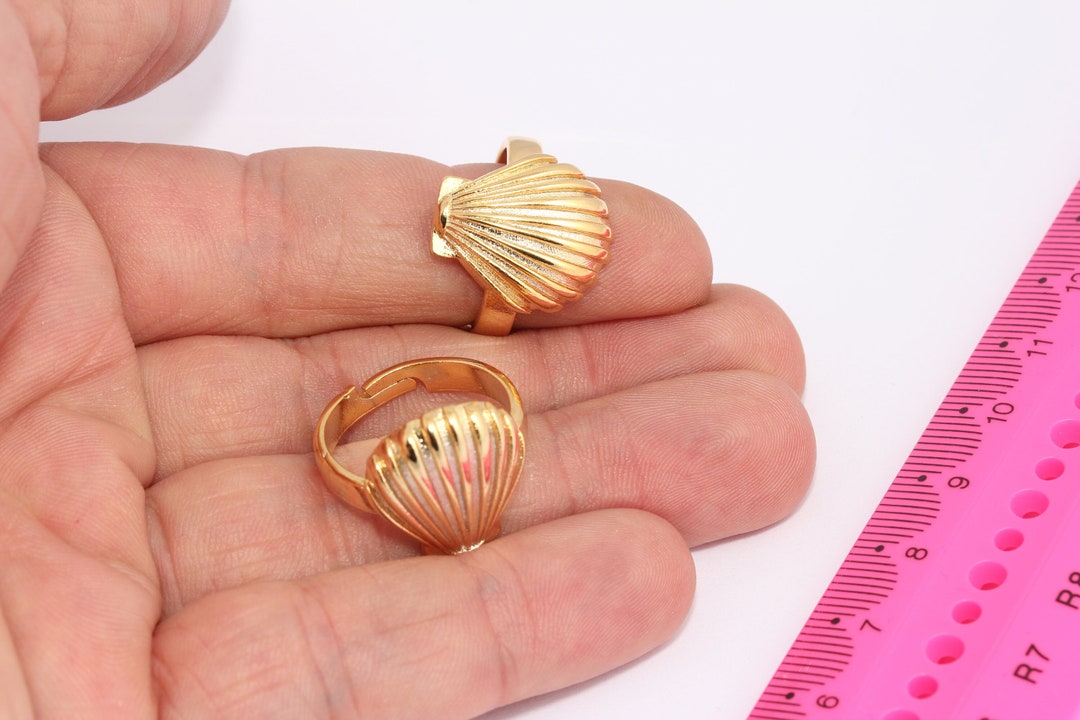 24k Shiny Gold Shell Rings, Adjustable Ring Settings, Sea Shell Rings ...