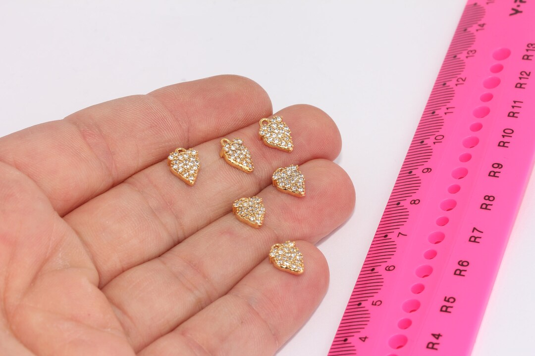 7x10mm 24k Shiny Gold Plated Pave Strawberry, Strawberry Charms, White Stone Charms, Bracelet ...