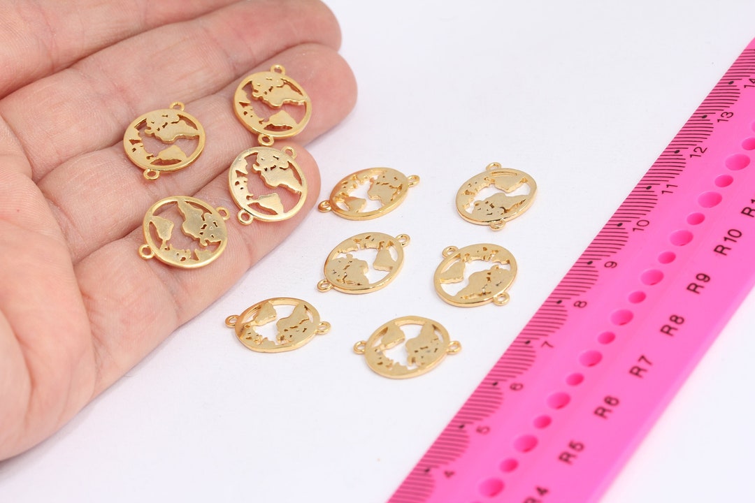 14x19mm 24k Shiny Gold World Map Bracelet, Globe Charms, Earth Pendant ...