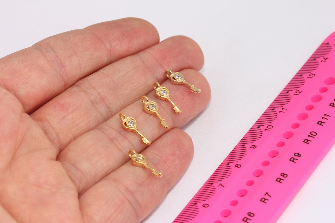 24k Shiny Gold Plated,key Charm, Micro Pave Key Pendant, White Stone ...