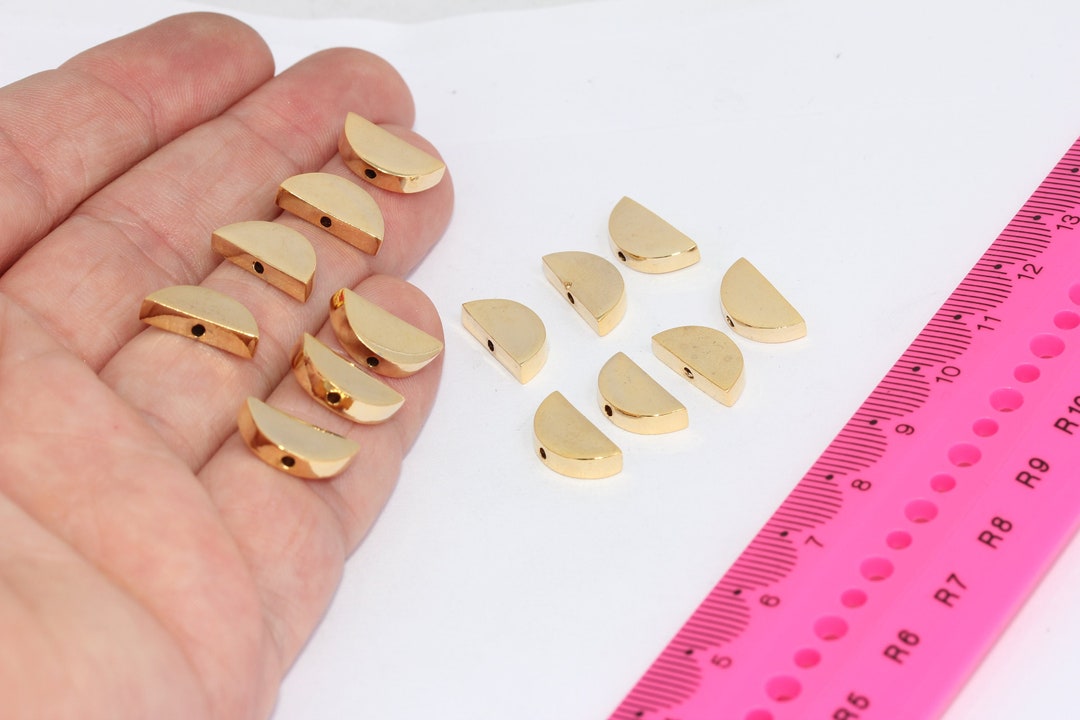 24k Shiny Gold Plated Semicircle, Half Moon Charms, Crescent Moon Beads ...