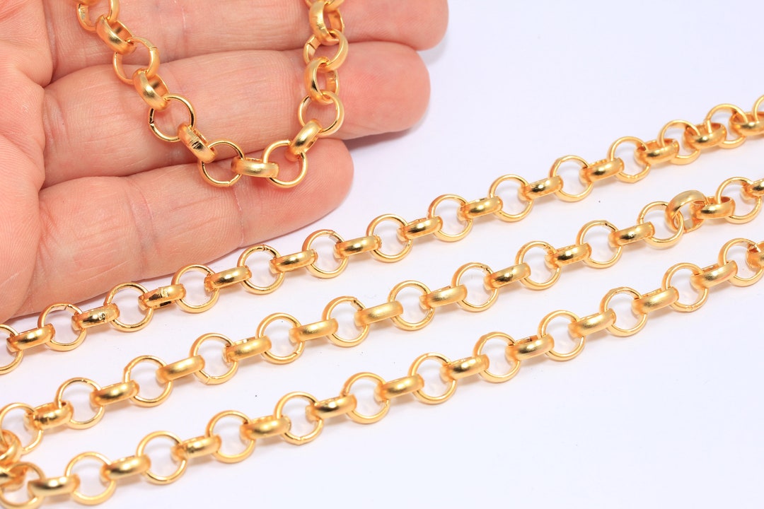 8mm 24k Matt Gold Rolo Chain, Soldered Chain, Soldered Chain, Round ...