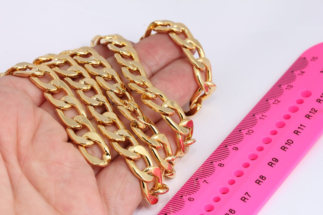 24k Shiny Gold Plated Gold Curb Chain, Large Link Chain, Strong Curb ...