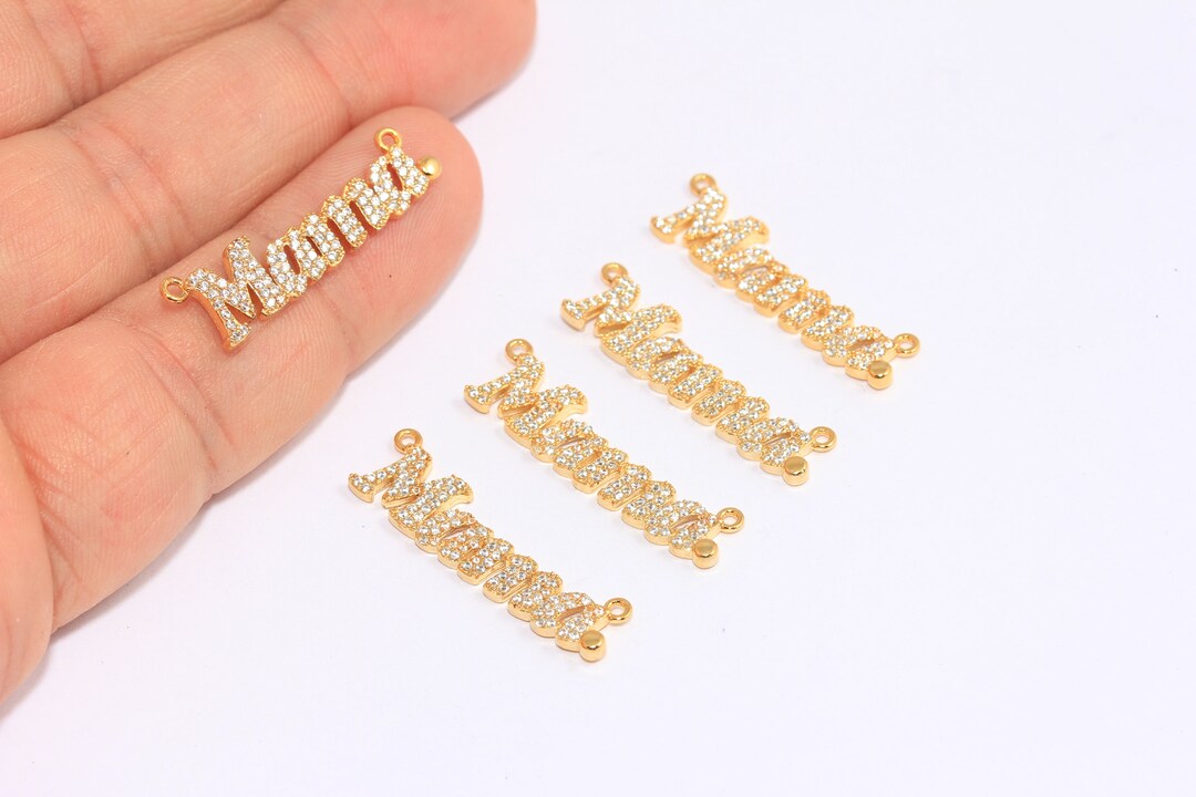 5x28mm 24k Shiny Gold Mom Charms, Micro Pave Mama Letters Charms, CZ ...