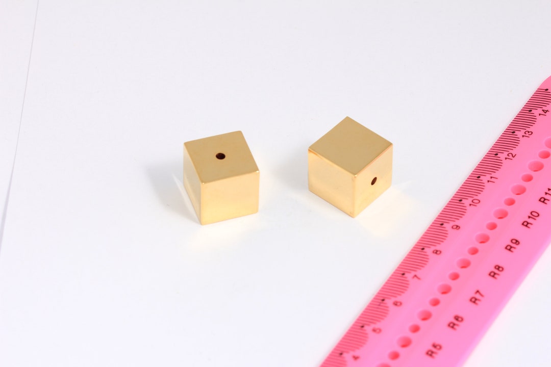 16mm 24k Shiny Gold Cube, Solid Cube Beads, Tube Beads, Large Cube ...