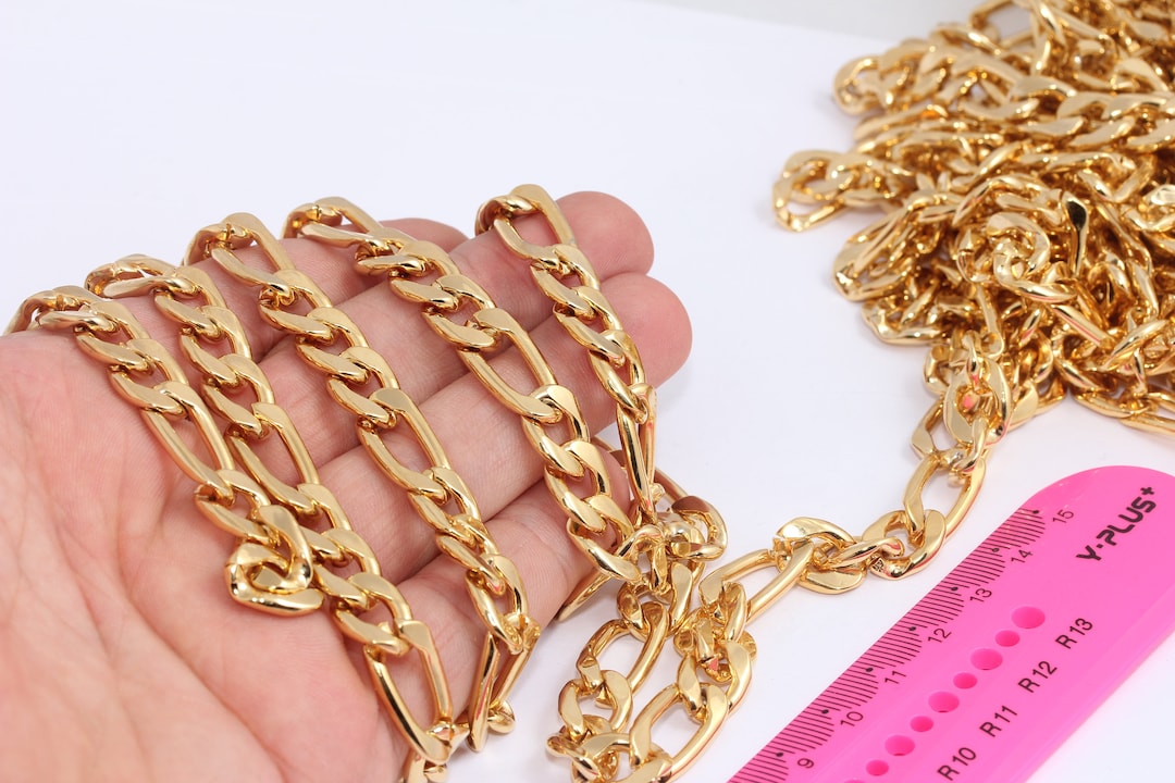 9x19mm 24k Shiny Gold Faceted Chain, Strong Curb Chain, Figaro Chain ...