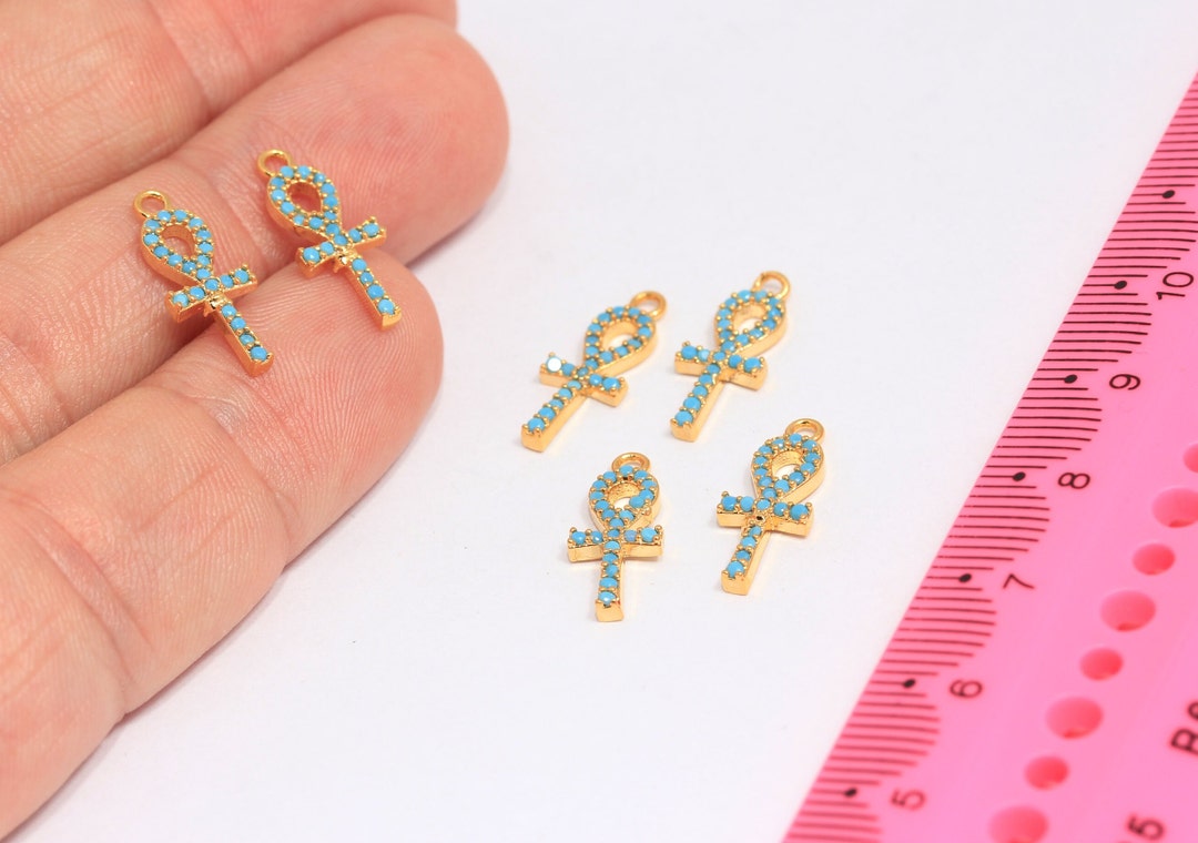 7x17mm 24k Shiny Gold Plated Ankh Charms, Talisman Ankh Necklace, CZ ...
