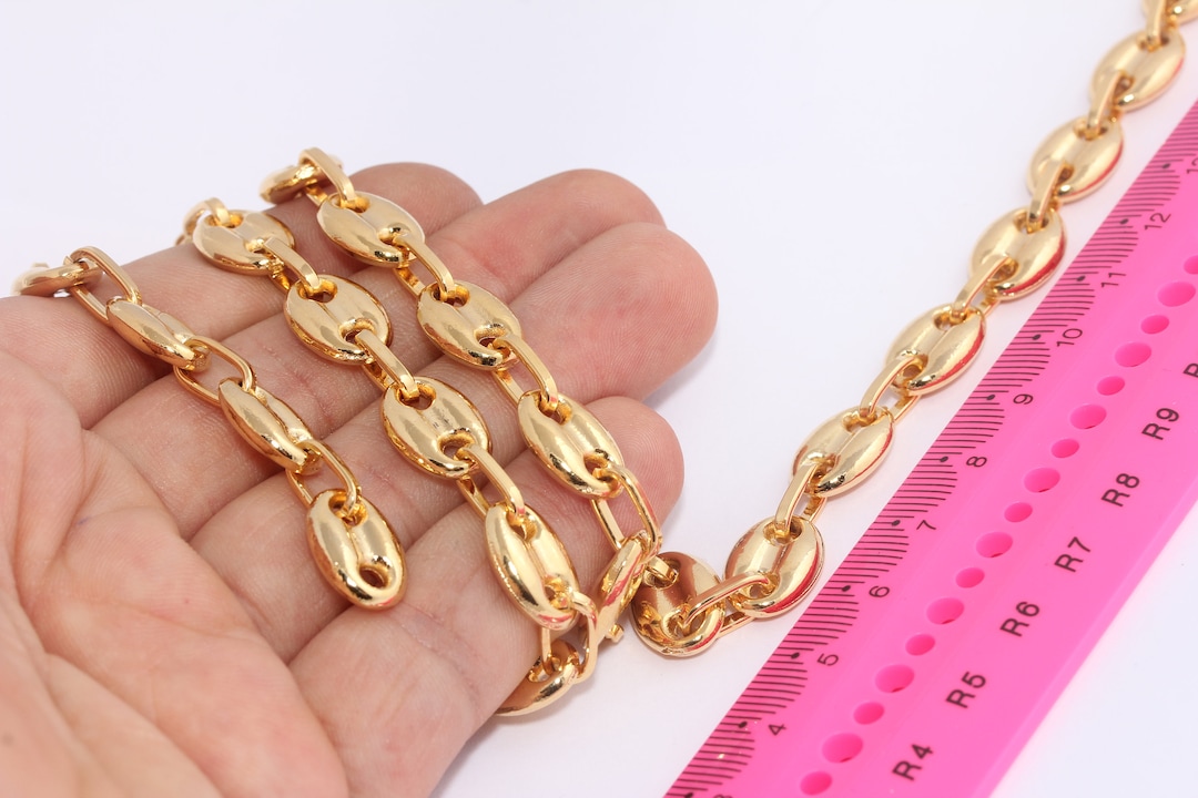 10x15mm 24k Shiny Gold Bar Chain, Oval Coin Chains, Gold Button Chains ...