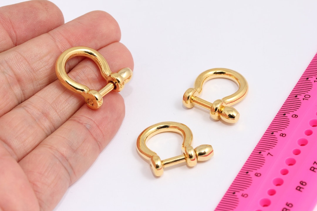 24k Shiny Gold Plated Gold Shackle Clasp, Nautical Bracelet Clasps ...