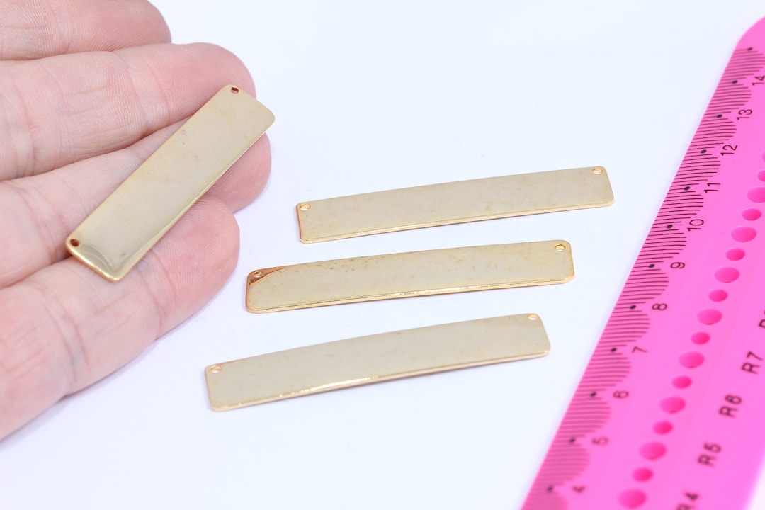 10x50mm 24k Shiny Gold Plated Nameplate Bar, Stamping Bar Charm, Two ...