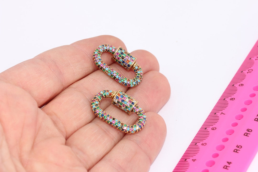 17x24mm 24k Shiny Gold Oval Screw Clasps, Micro Pave Opening Clasp ...