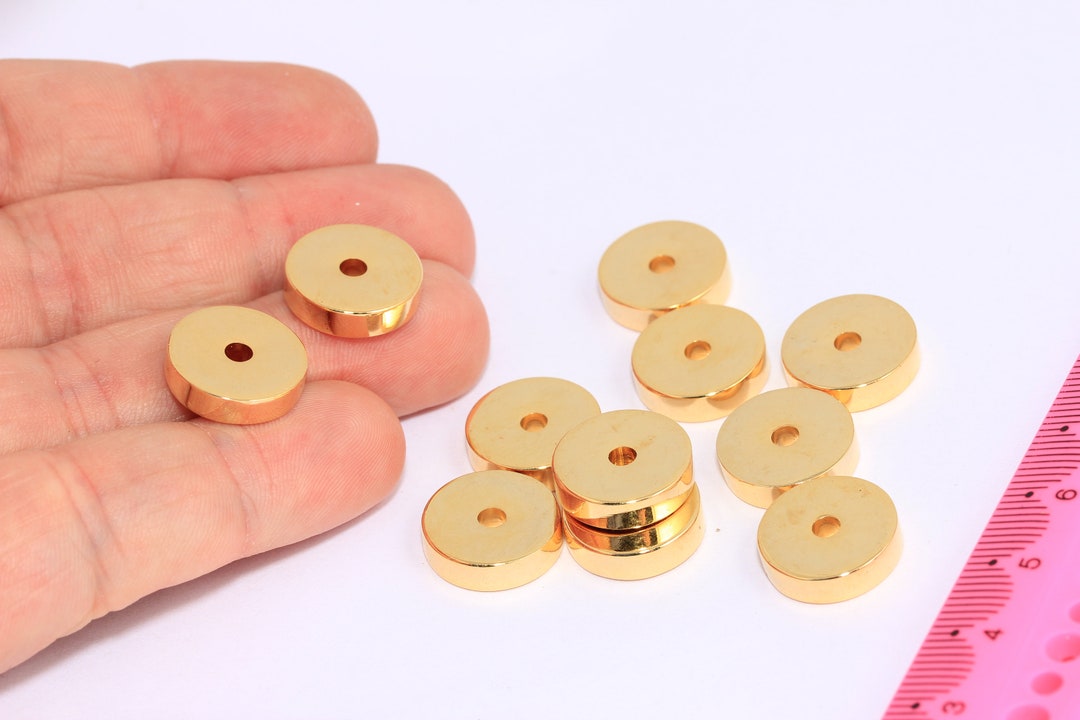 4x15m 24k Shiny Gold Round Charms, Round Disc, Flat Disc Beads, Central ...