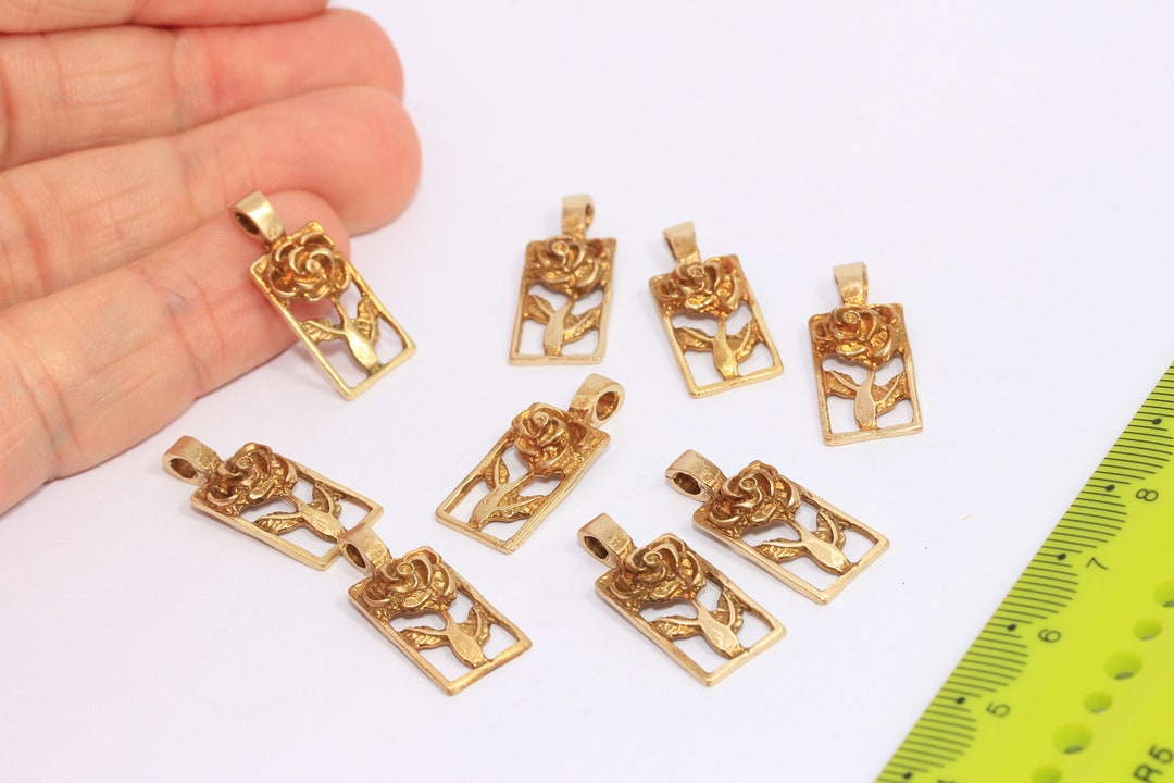 10x18 Raw Brass Flower Medallion, Rose Flower Medallion Charms ...