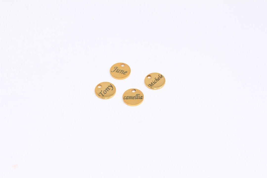 8mm 24k Shiny Gold Round Charms, Custom Engraved Disc Beads ...