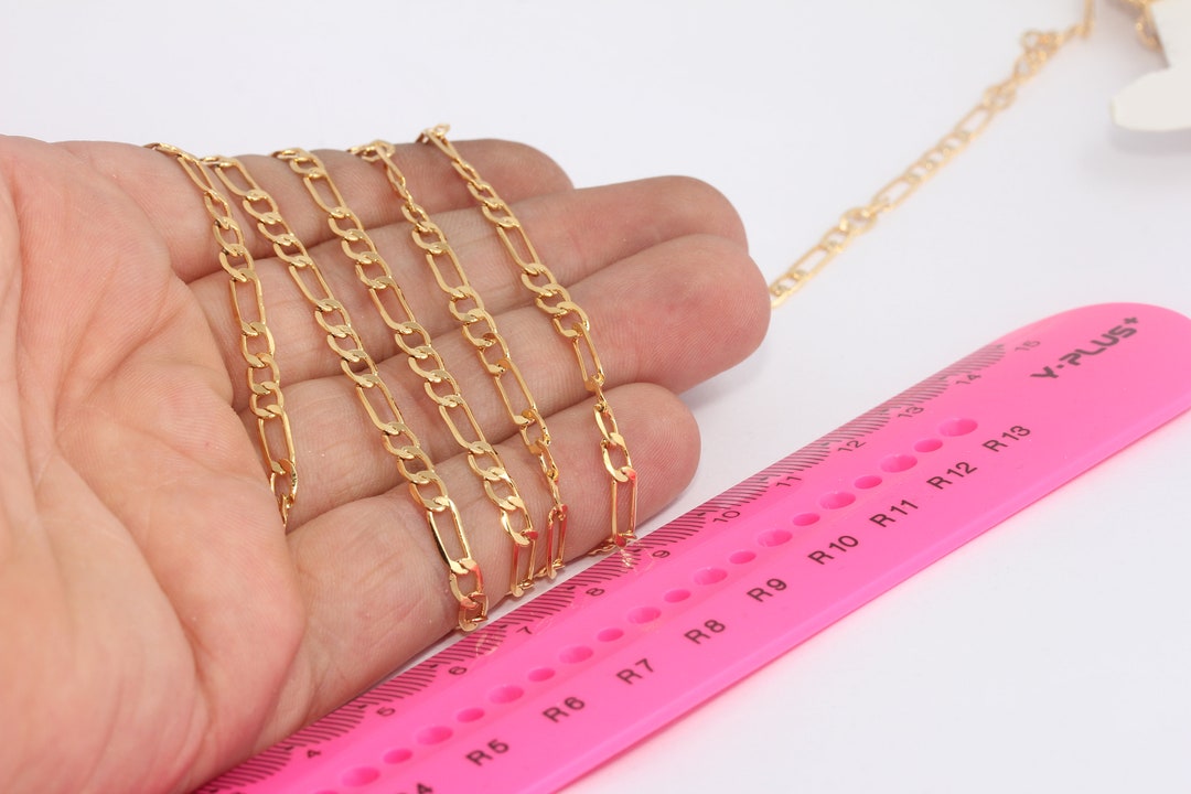 3,5mm 24k Shiny Gold Faceted Curb Chain, Figaro Style Chain, Gold ...