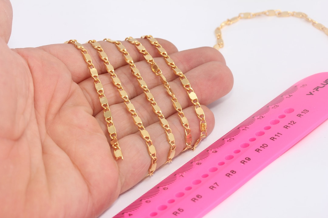 3,2mm 24k Shiny Gold Chain, Gold Bar Chain, Gold Necklace Chain, Choker ...