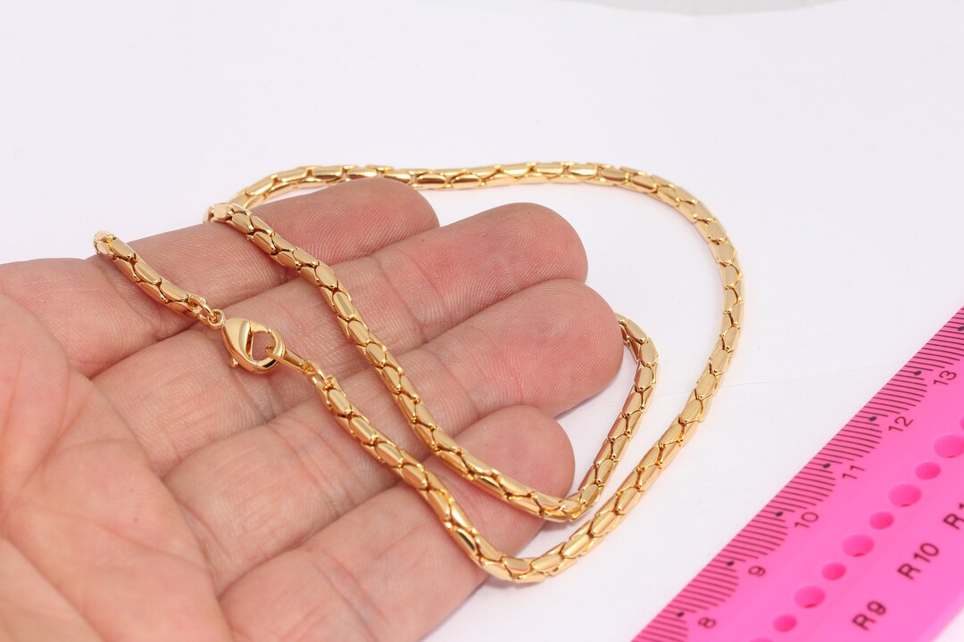 3mm 24k Shiny Gold Snake Necklace, Finished Snake Chain, Ready Made ...