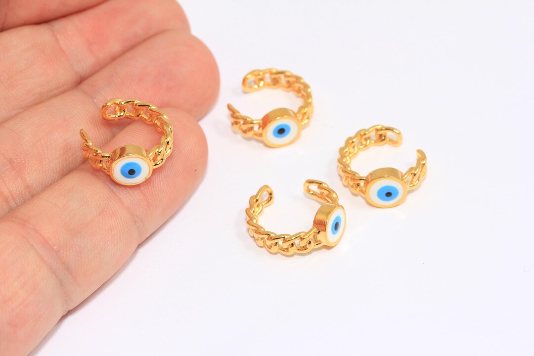 24k Shiny Gold Evil Eye Ear Cuffs, Evil Eye Hoops, Evil Eye Non Pierced ...