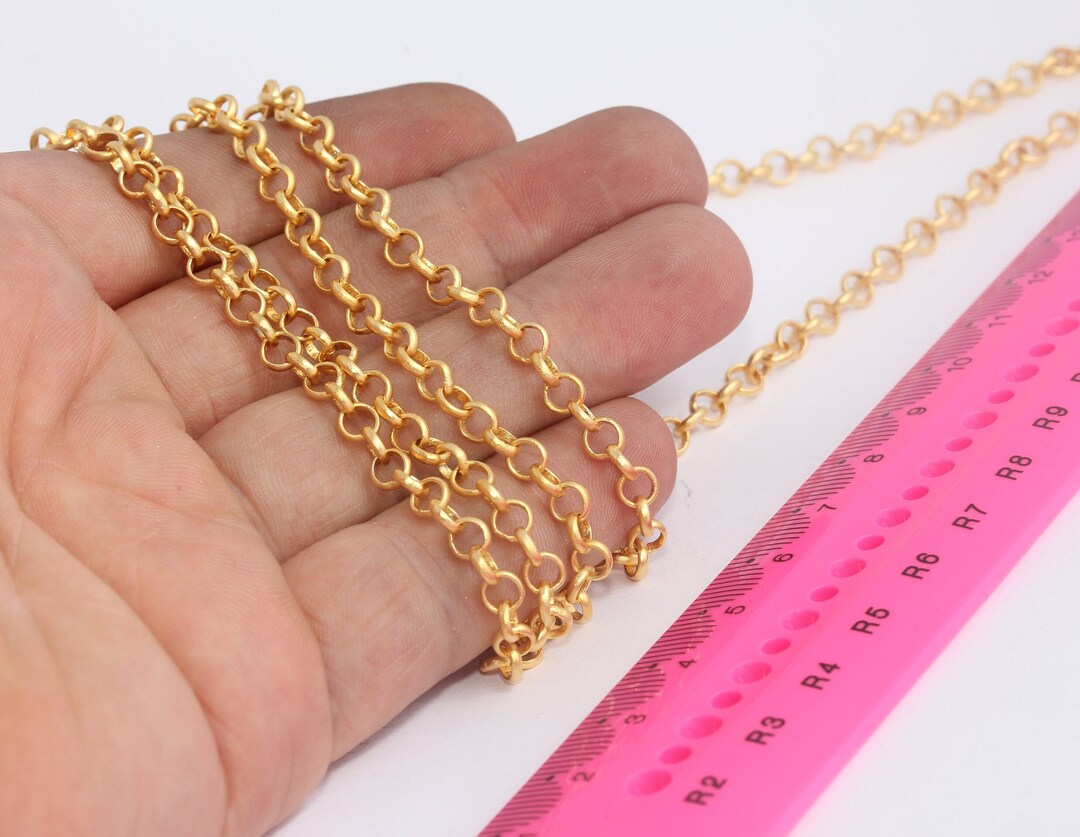 4,5mm 24k Matt Gold Rolo Chain, Unsoldered Chain, Diamond Cut Round ...