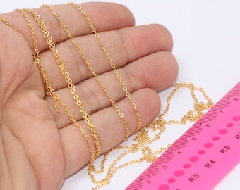 2mm 24k Shiny Gold Plated Tiny Cable Chain, Flat Rolo Chain, Gold Box ...