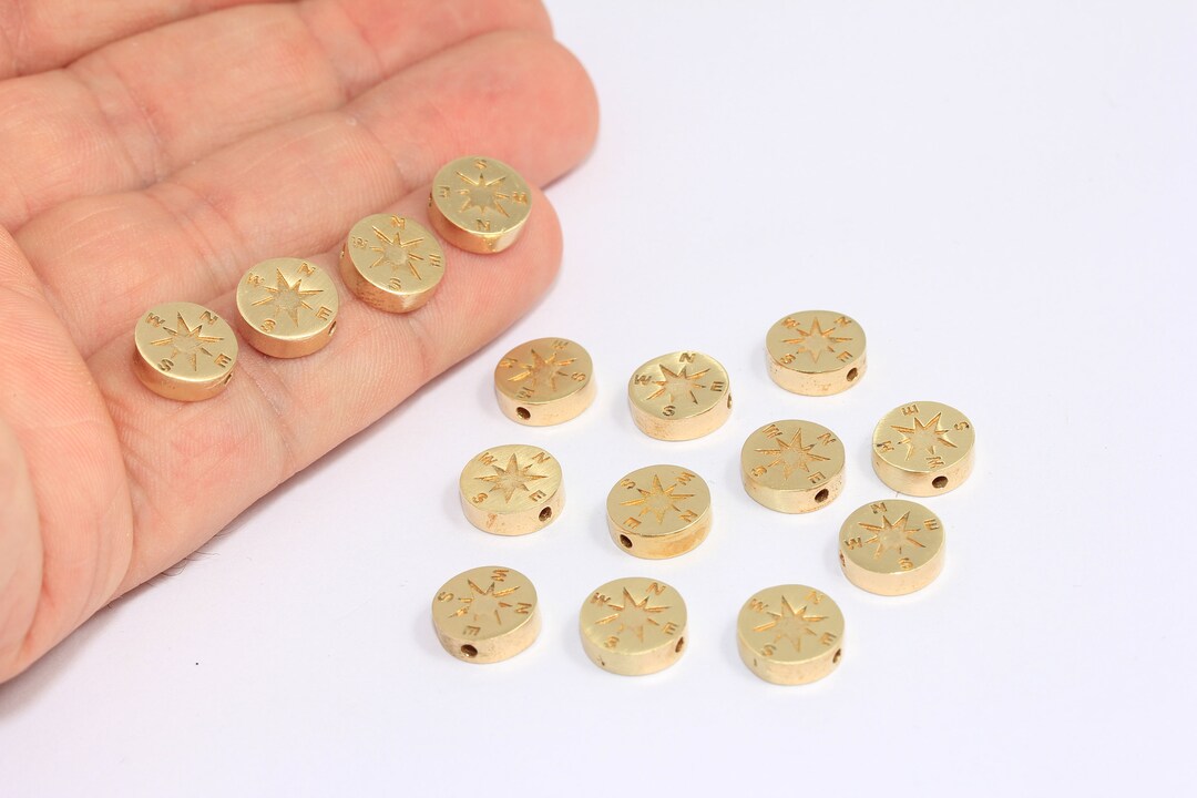 10mm Raw Brass Compass Beads, Compass Bracelet Coins Charms, North Star ...