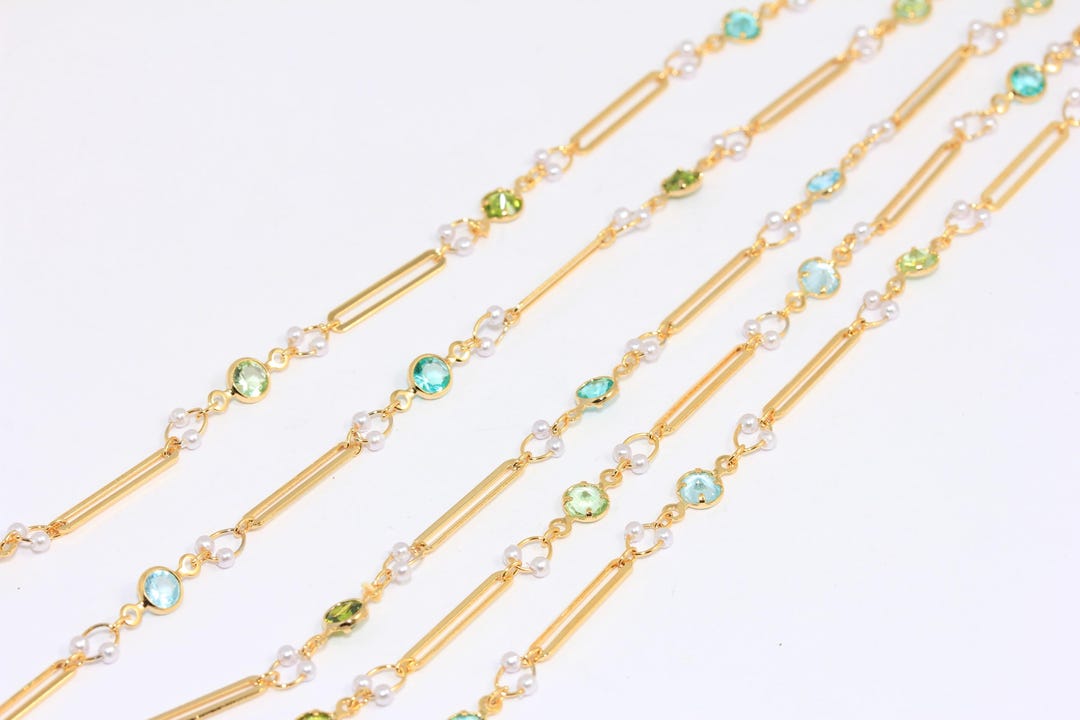 2,5mm 24k Shiny Gold Beaded Chain, Rosary Style Stone Chains, Pearl ...