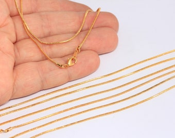 16'' 1,2mm 24k Shiny Gold Snake Necklace, Finished Snake Chain, Ready ...