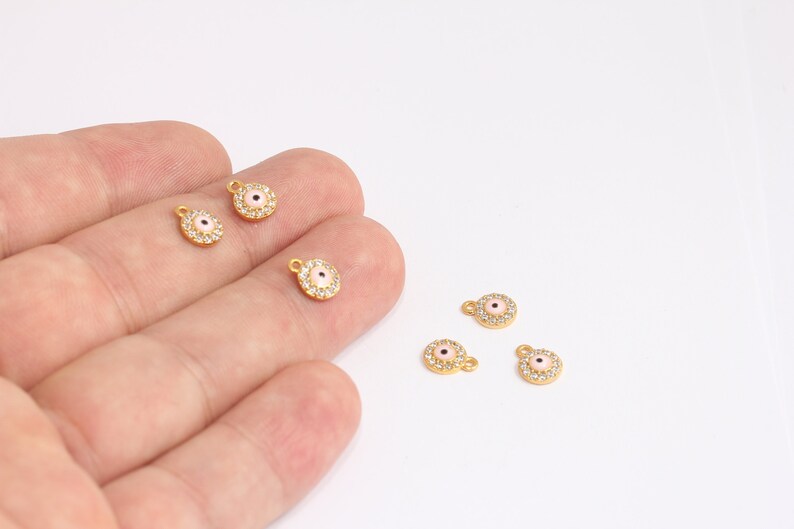 7x9mm 24k Shiny Gold Evil Eye Drop, Evil Eye Charms, Mini Evil Eye ...