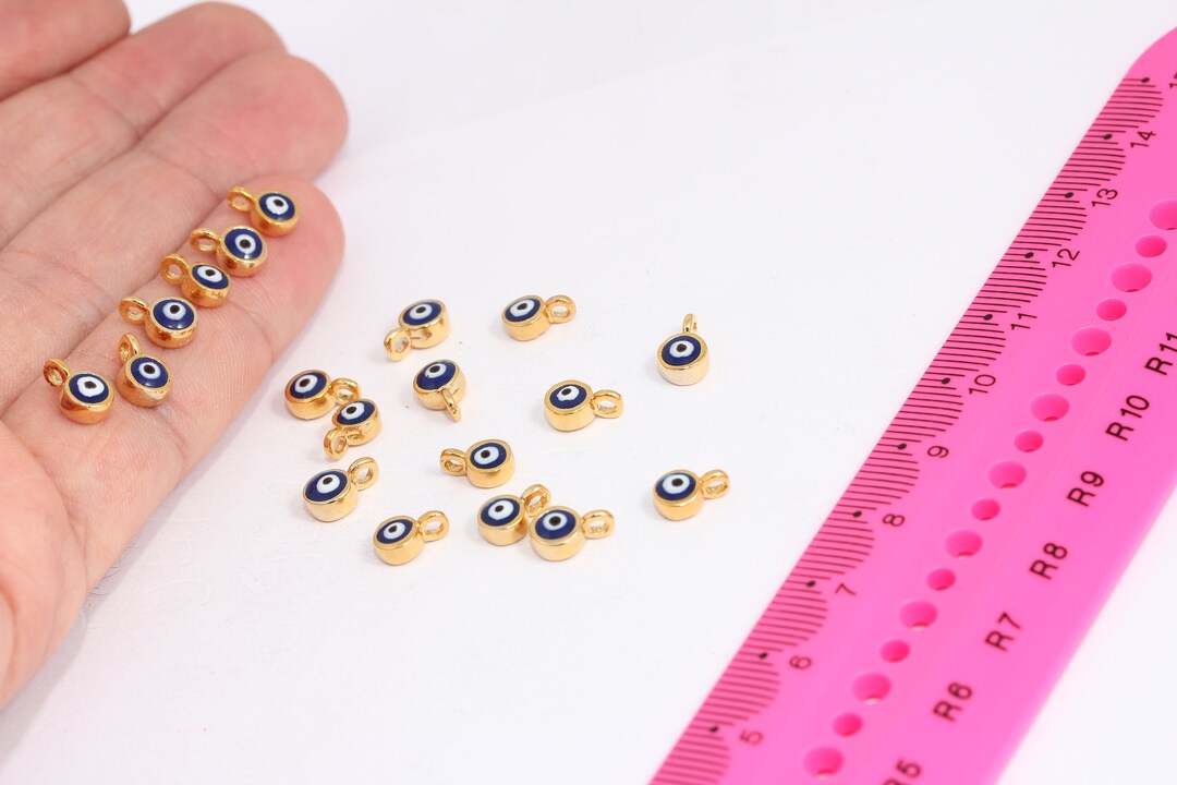 5x9mm 24k Shiny Gold Evil Eye Beads, Evil Eye Drop Charms, Bracelet ...