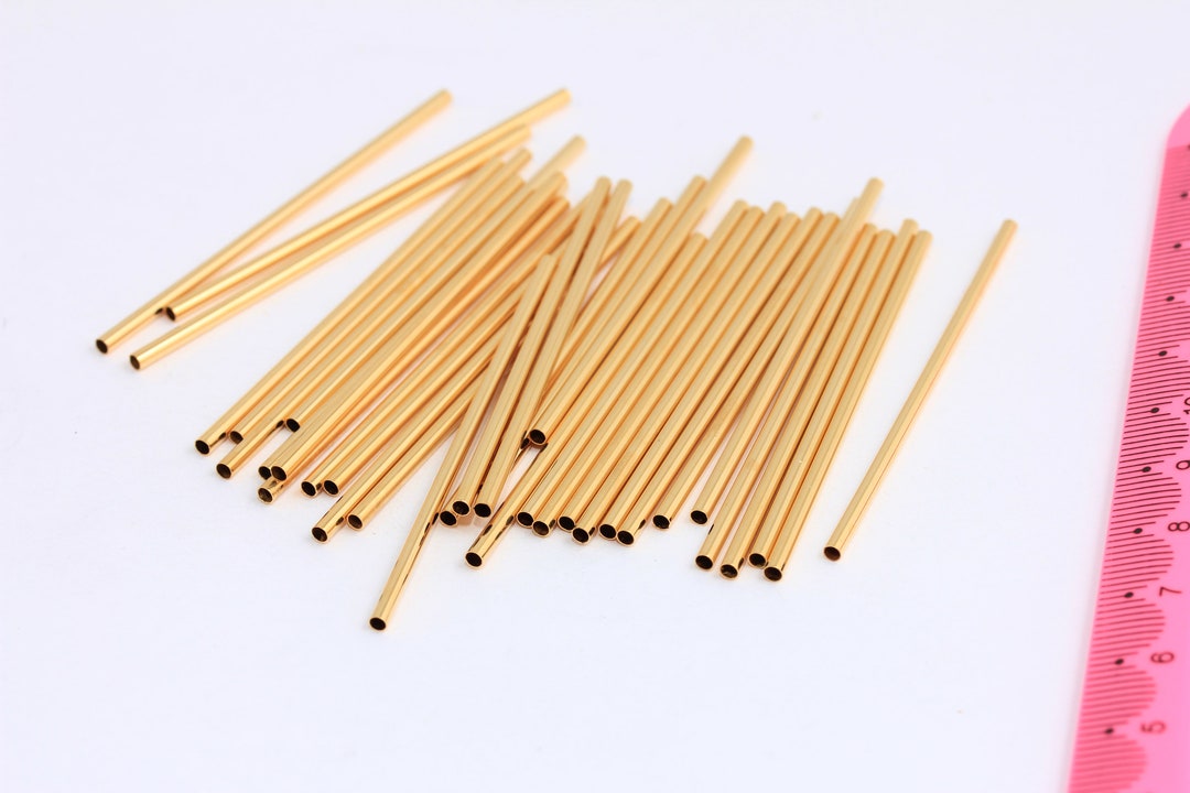 2x60mm 24k Shiny Gold Tubes, Tube Beads, Long Tube Beads, Round Tubes ...