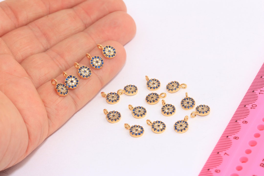 7x10mm 24k Shiny Gold Plated Evil Eye, Micro Pave Evil Eye, Drop ...