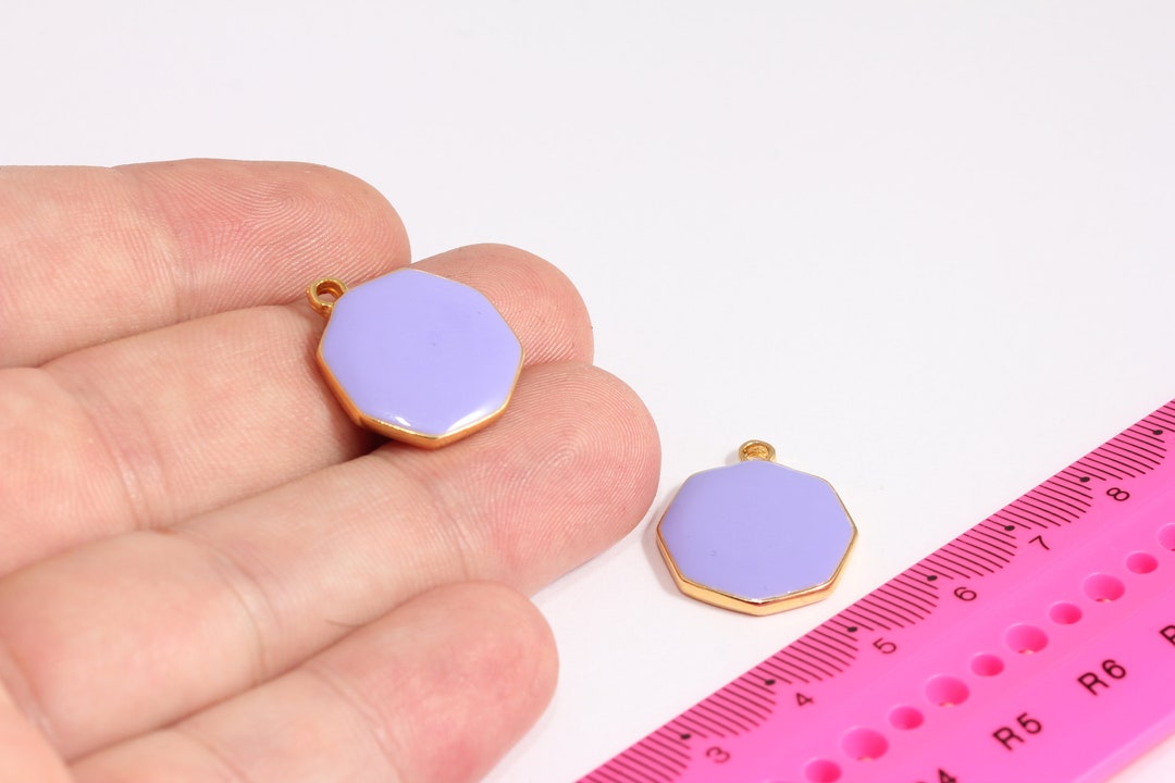 18x22mm 24k Shiny Gold Enamel Pendant, Necklace Charms, Purple Enamel ...