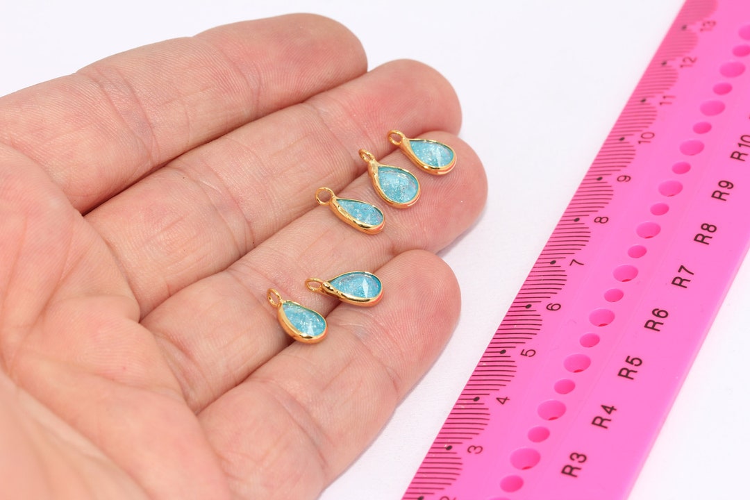 6x11mm Cz Turquoise Drop Charms, 24k Shiny Gold Drop Pendant, Cubic ...