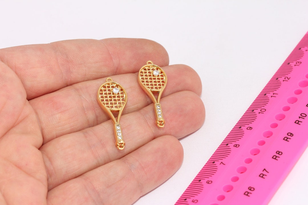 24k Shiny Gold Plated Charm, Tennis Racket Pendant MBGZRCN361 - Etsy