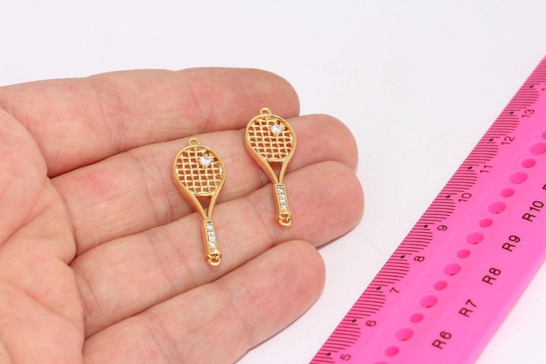 24k Shiny Gold Plated Charm, Tennis Racket Pendant MBGZRCN361 - Etsy