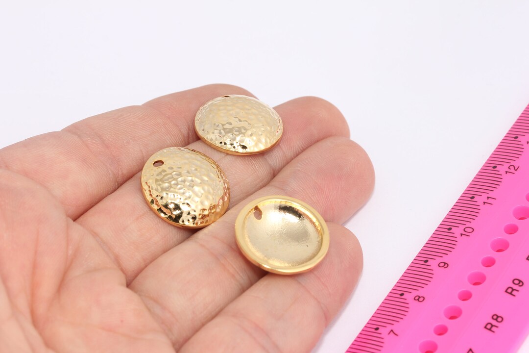 19mm 24k Shiny Gold Plated Coins, Hammered Disc, Disc Charms, Round ...