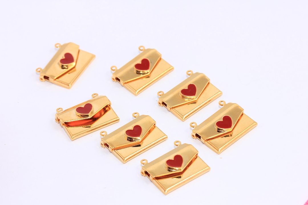 24 Shiny Gold Envelope Letter Charms, Envelope Pendant, Love Charms ...