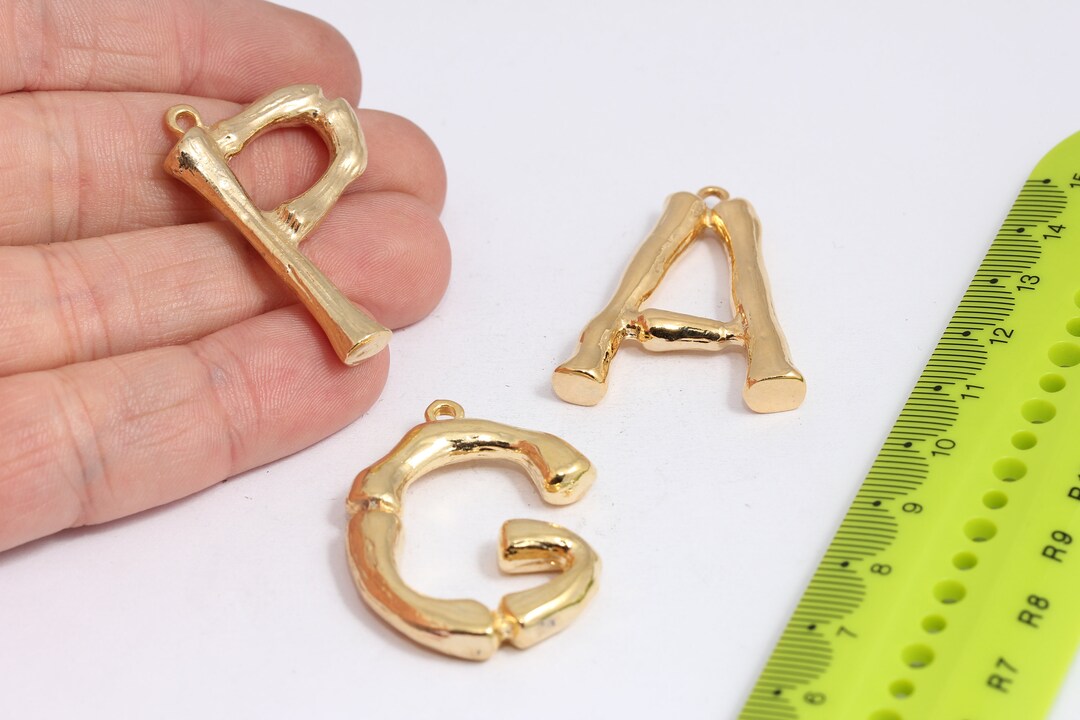 25x35mm 24k Shiny Gold Plated Bone Charm, Bamboo Charms, Letters ...