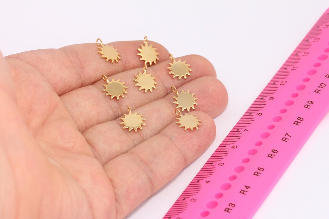 10x12mm 24k Shiny Gold Plated Sun Charm, Mini Sun Pendant, Sun Necklace ...