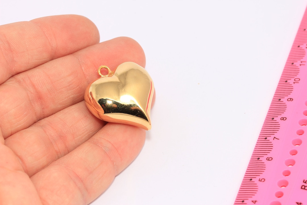 26x27mm 24k Shiny Gold Puffed Heart, Filigree Heart Pendant, Heart ...