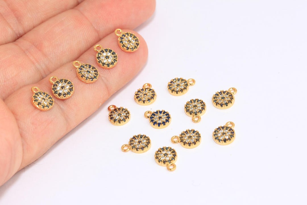 7x10mm 24k Shiny Gold Plated Evil Eye, Black Stone Micro Pave Evil Eye ...